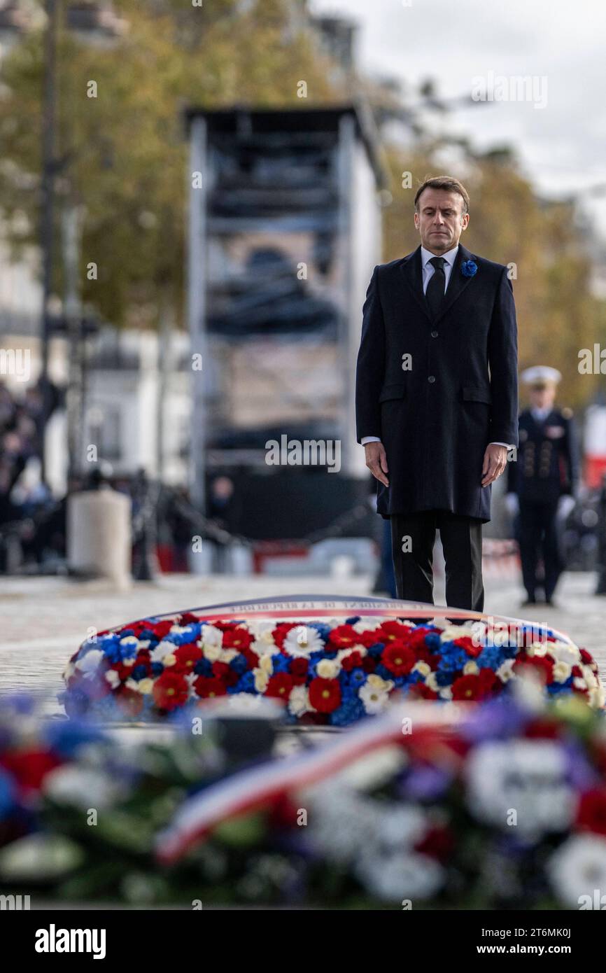 Paris, France. 11th Nov 2023. French President Emmanuel Macron takes ...