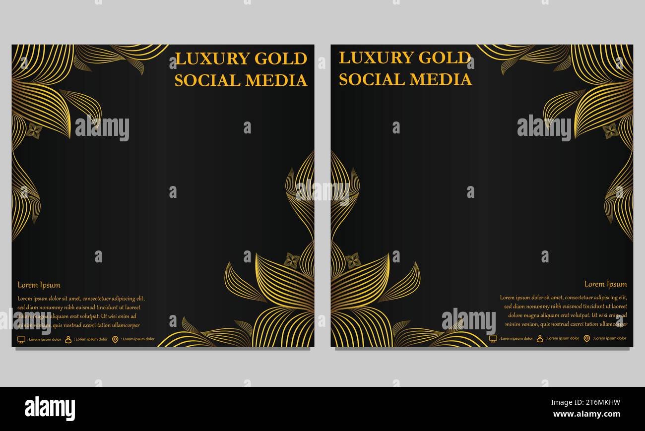 luxury black golden floral social media post template design Stock ...