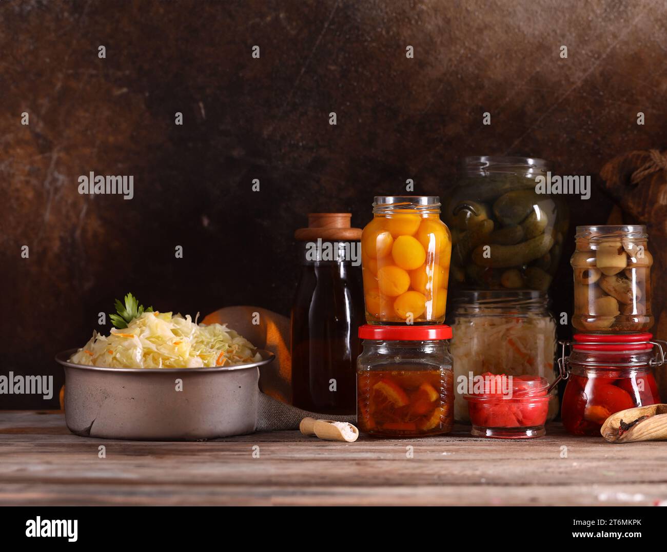 fermented vegetables in glass jars healthy food Stock Photo - Alamy