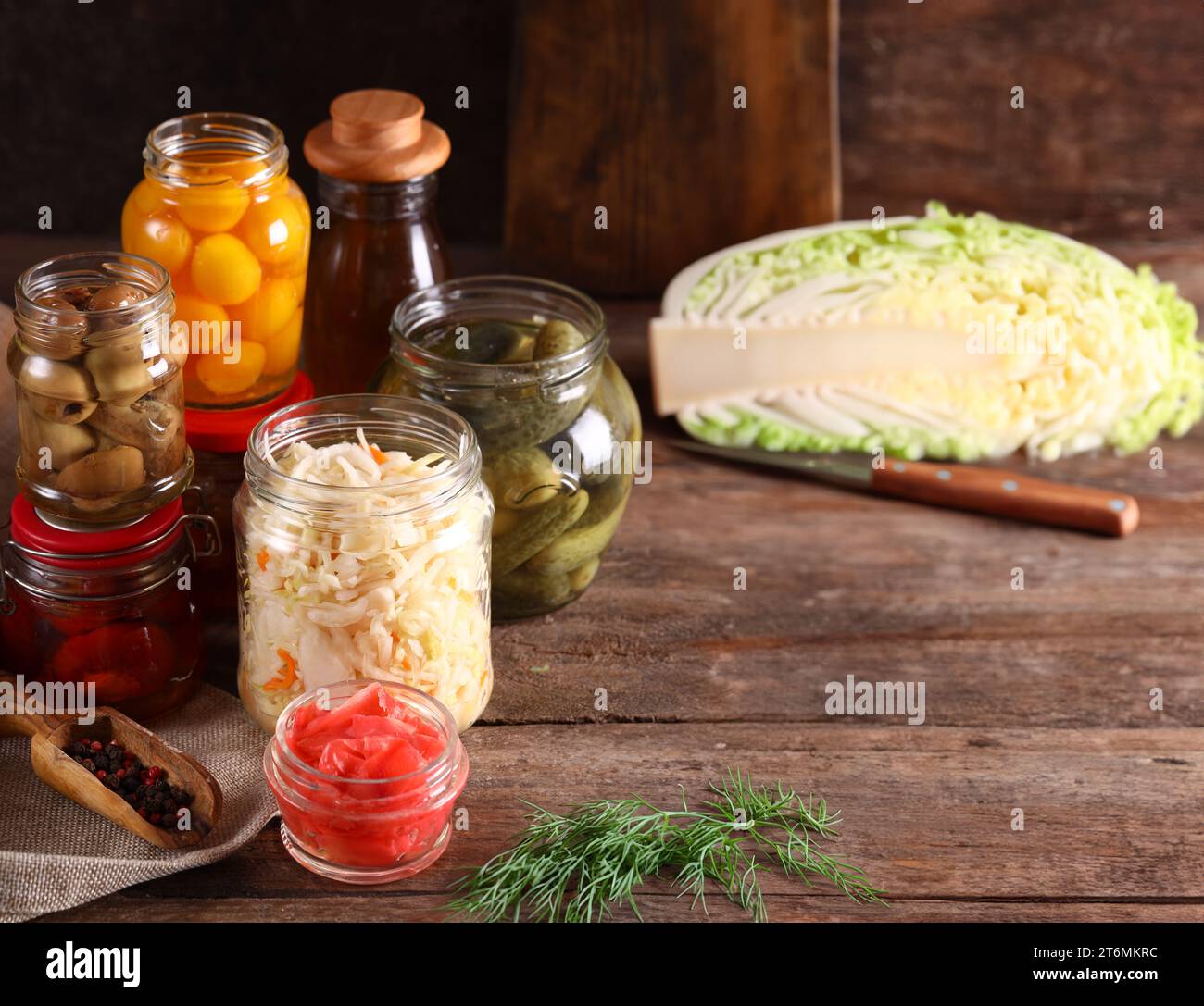 fermented vegetables in glass jars healthy food Stock Photo - Alamy