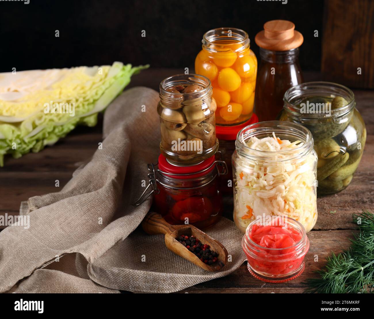 fermented vegetables in glass jars healthy food Stock Photo - Alamy