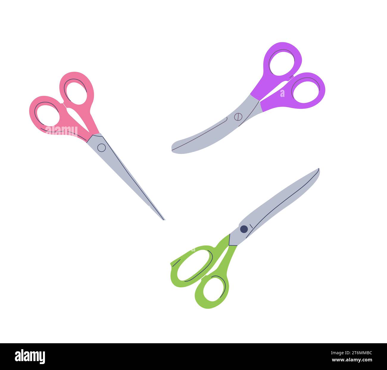 Flat style scissors set. Types of colored scissors set isolated on a ...