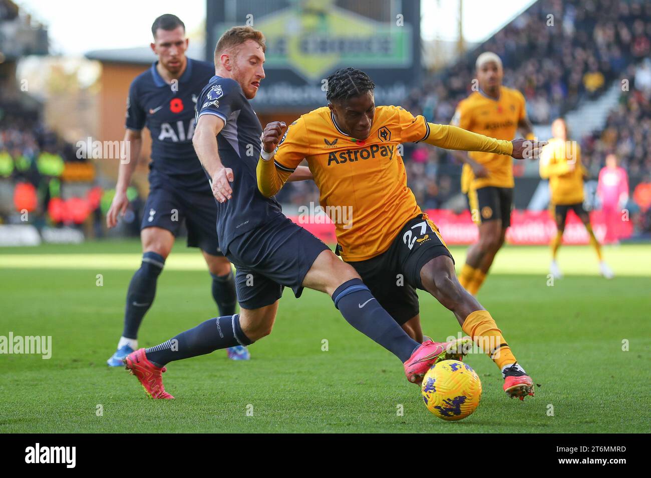 Dejan Kulusevski #21 of Tottenham Hotspur fouls Jean-Ricner Bellegarde ...
