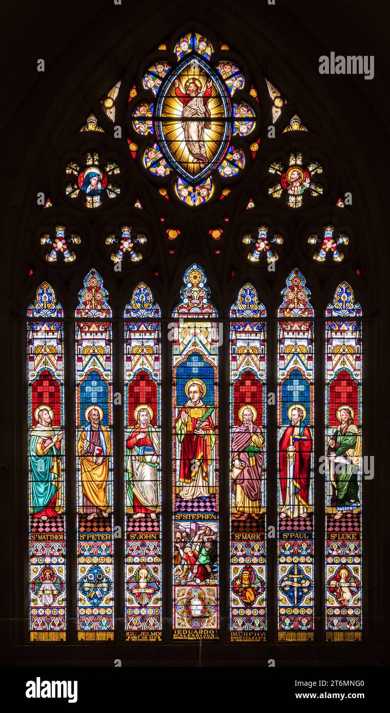 Stained glass windows in Cathedral of St Stephen in Brisbane, Australia ...