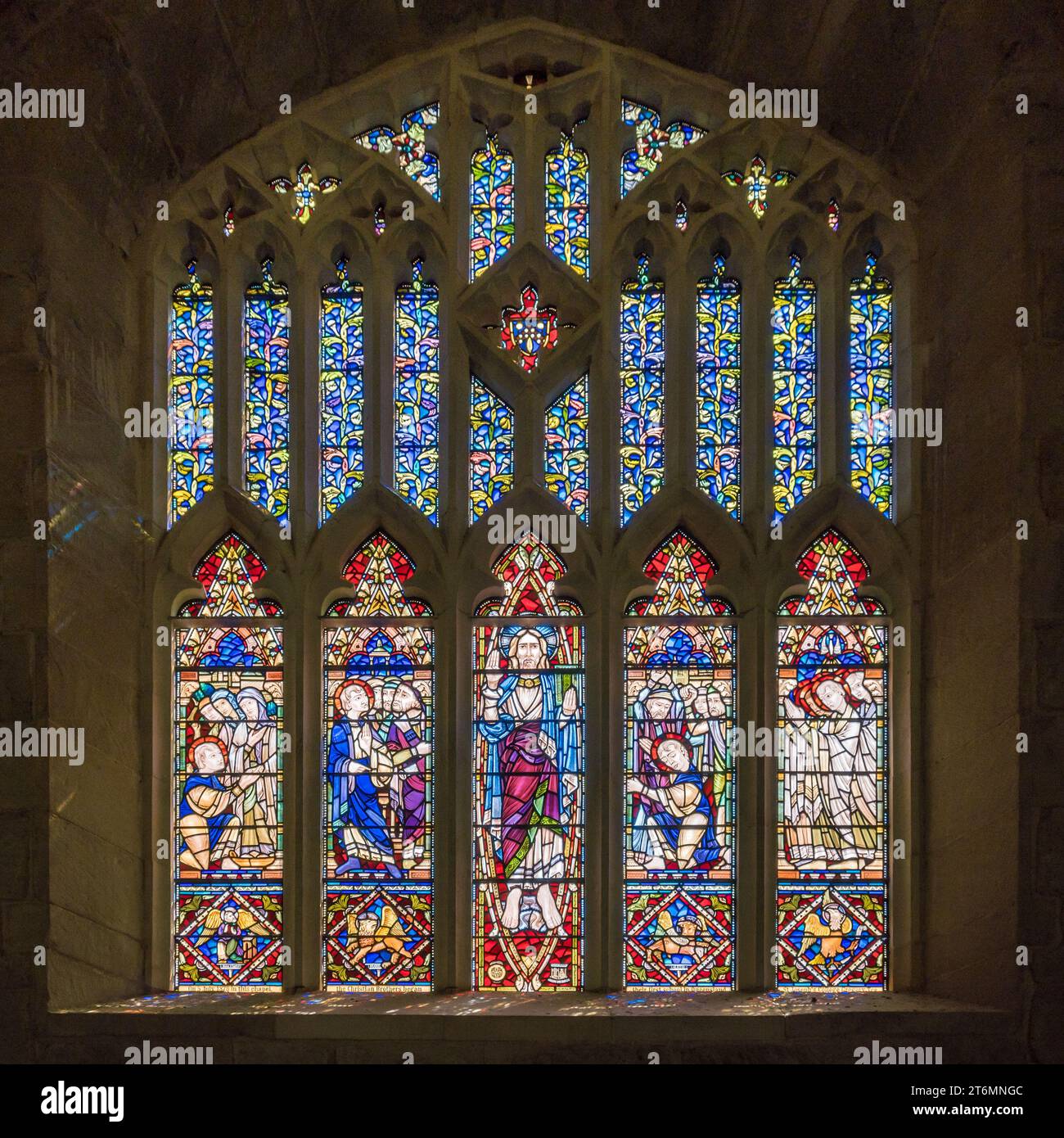 Stained glass windows in Cathedral of St Stephen in Brisbane, Australia ...