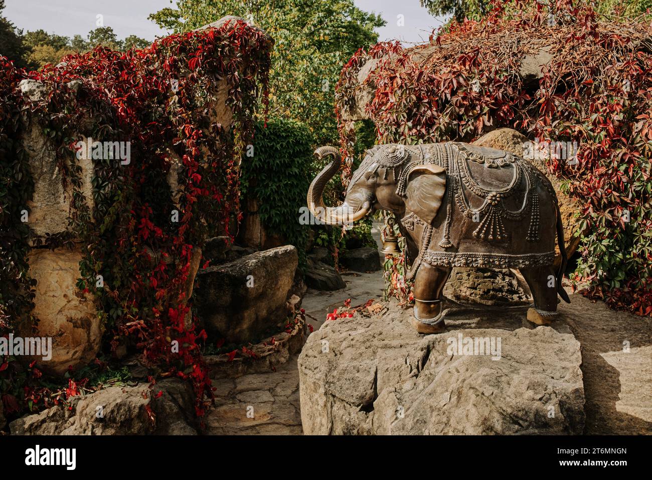 Prague, Czechia - October 2023: Praha zoo interior. Bronze statue of ...