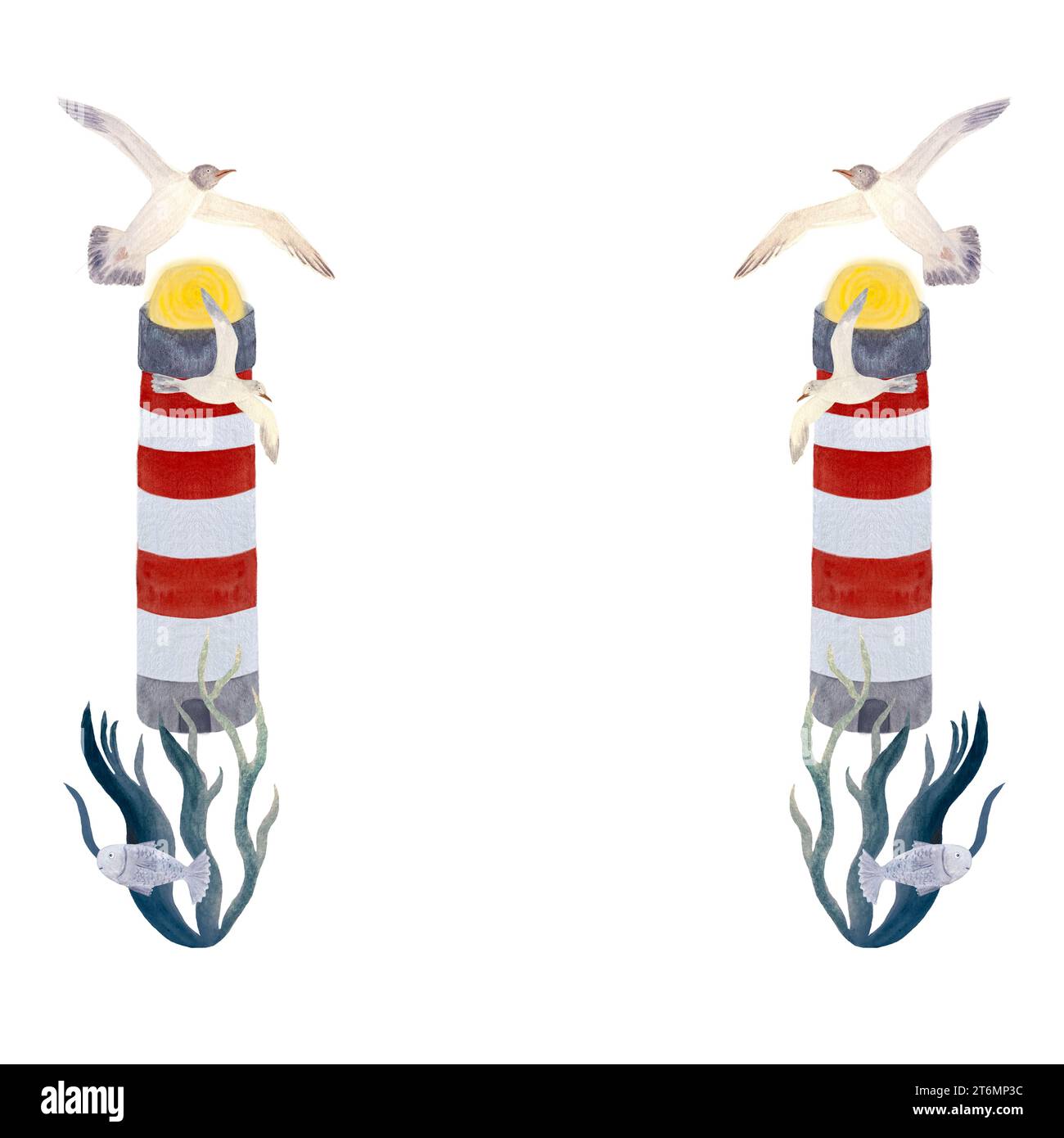 Watercolor hand-drawn lighthouse vertical frame Stock Photo - Alamy