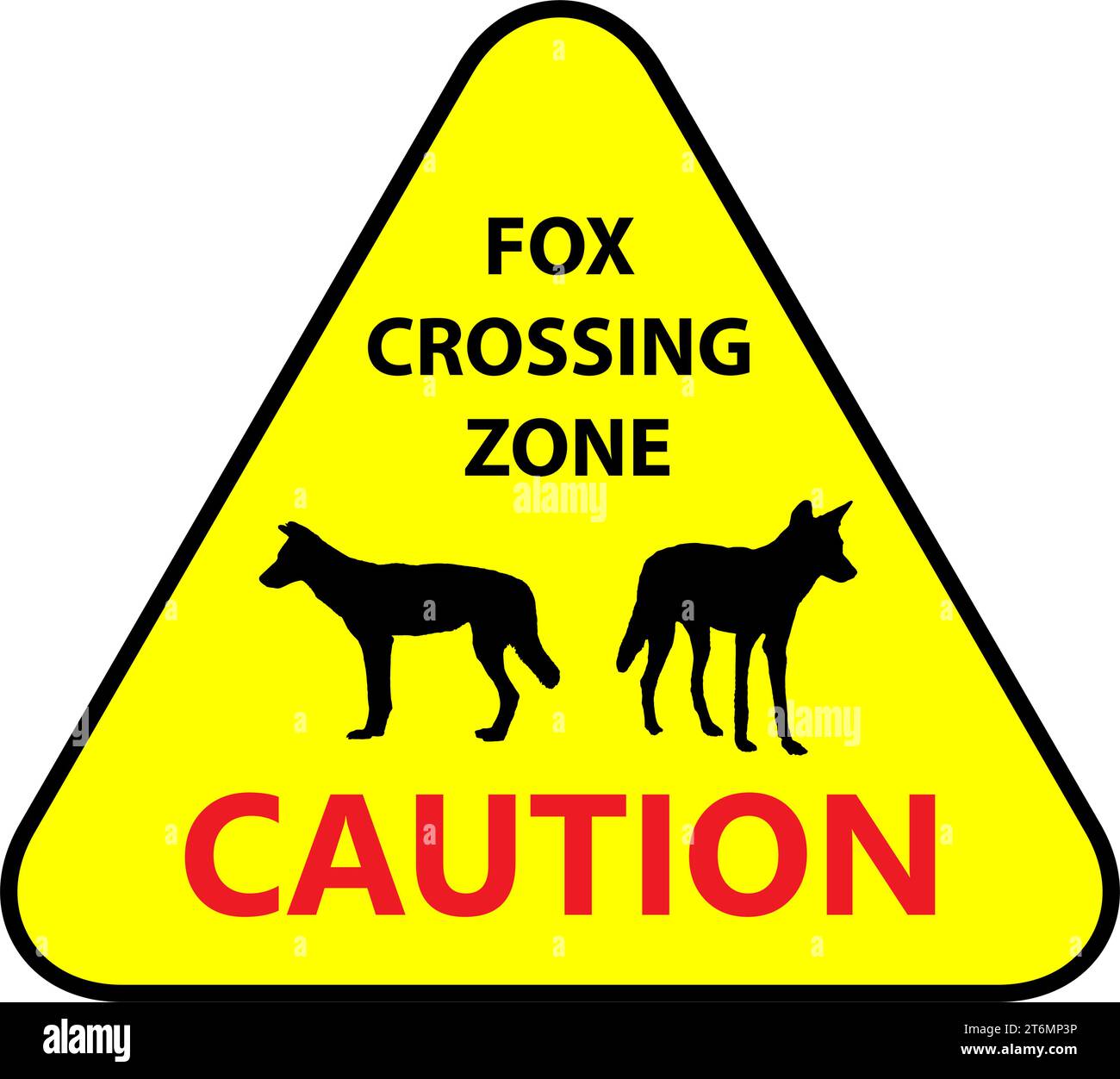 Yellow road sign: Fox Crossing Zone. Drive slowly for animal safety ...