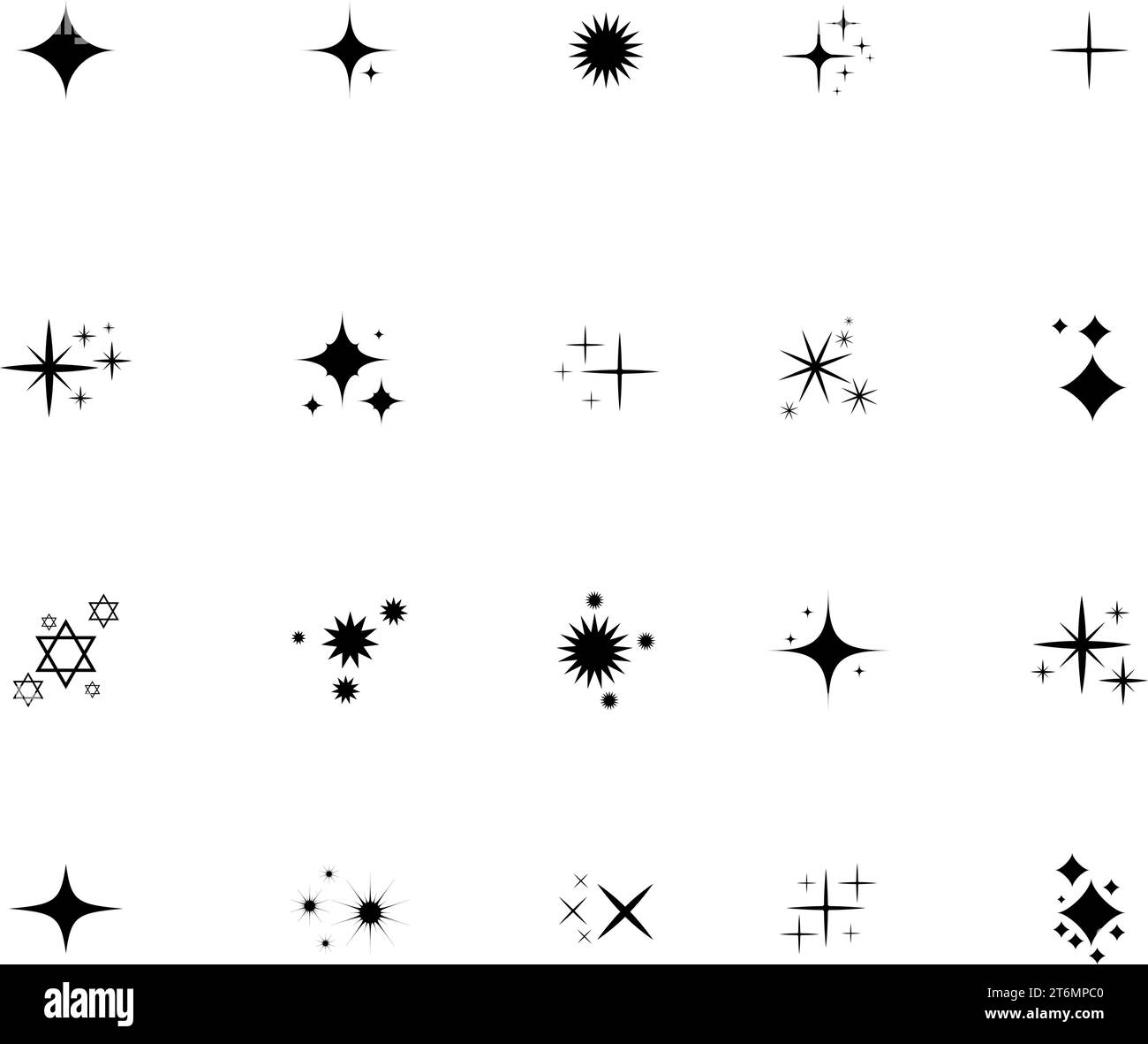 A set of shining and glowing stars, sparkle star icons, and stars with festive decoration ...