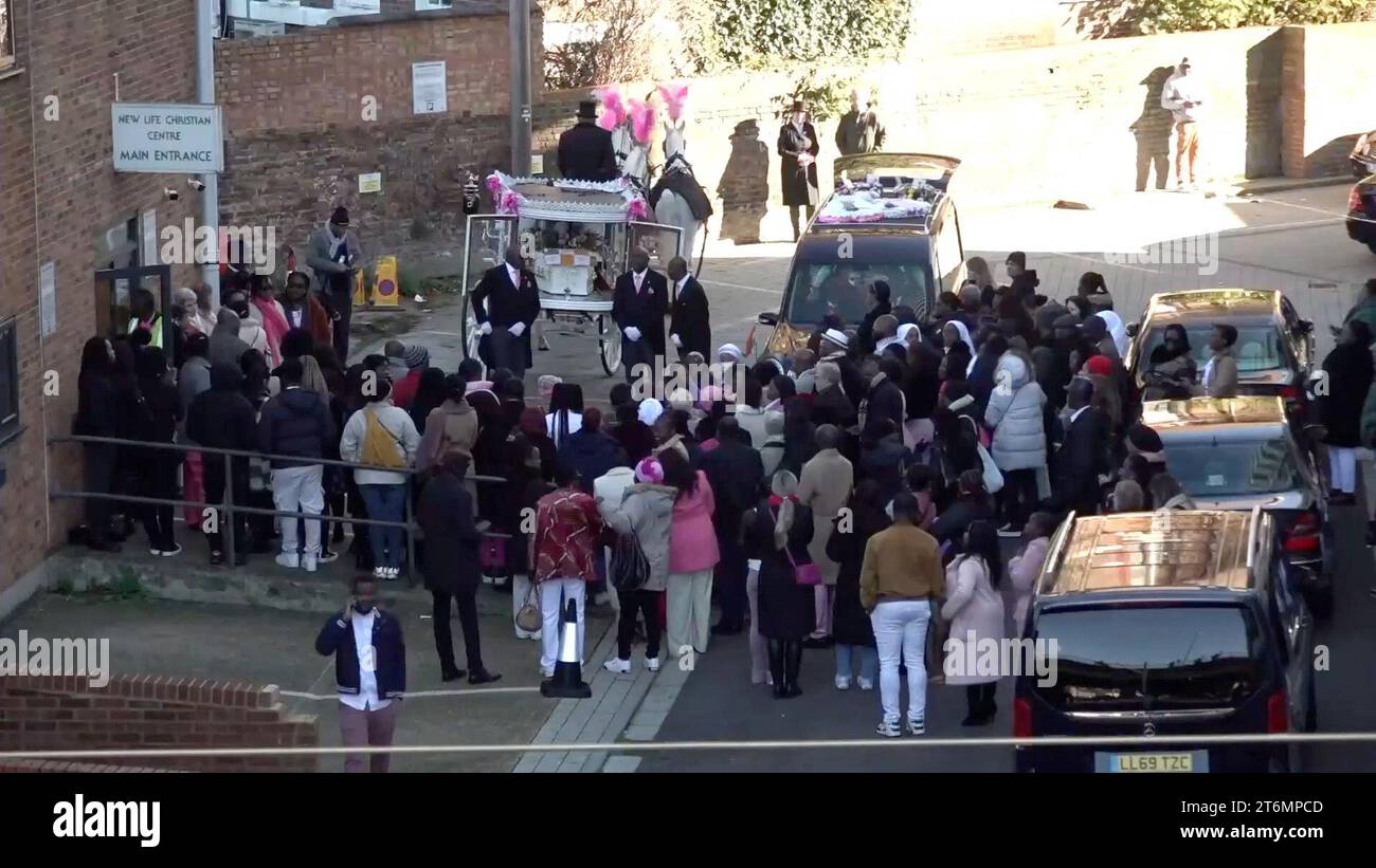 The coffin of Elianne Andam arrives for her funeral at the New Life ...