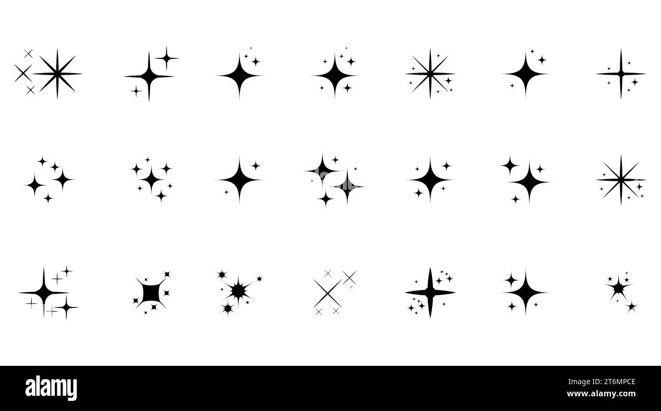 A set of shining and glowing stars, sparkle star icons, and stars with festive decoration ...