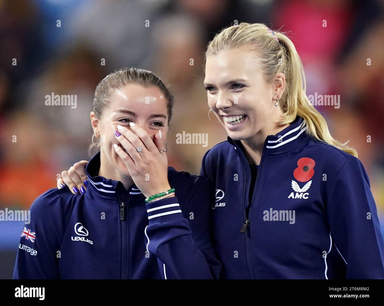 Great Britain's Jodie Burrage (left) and Katie Boulter on the court ...
