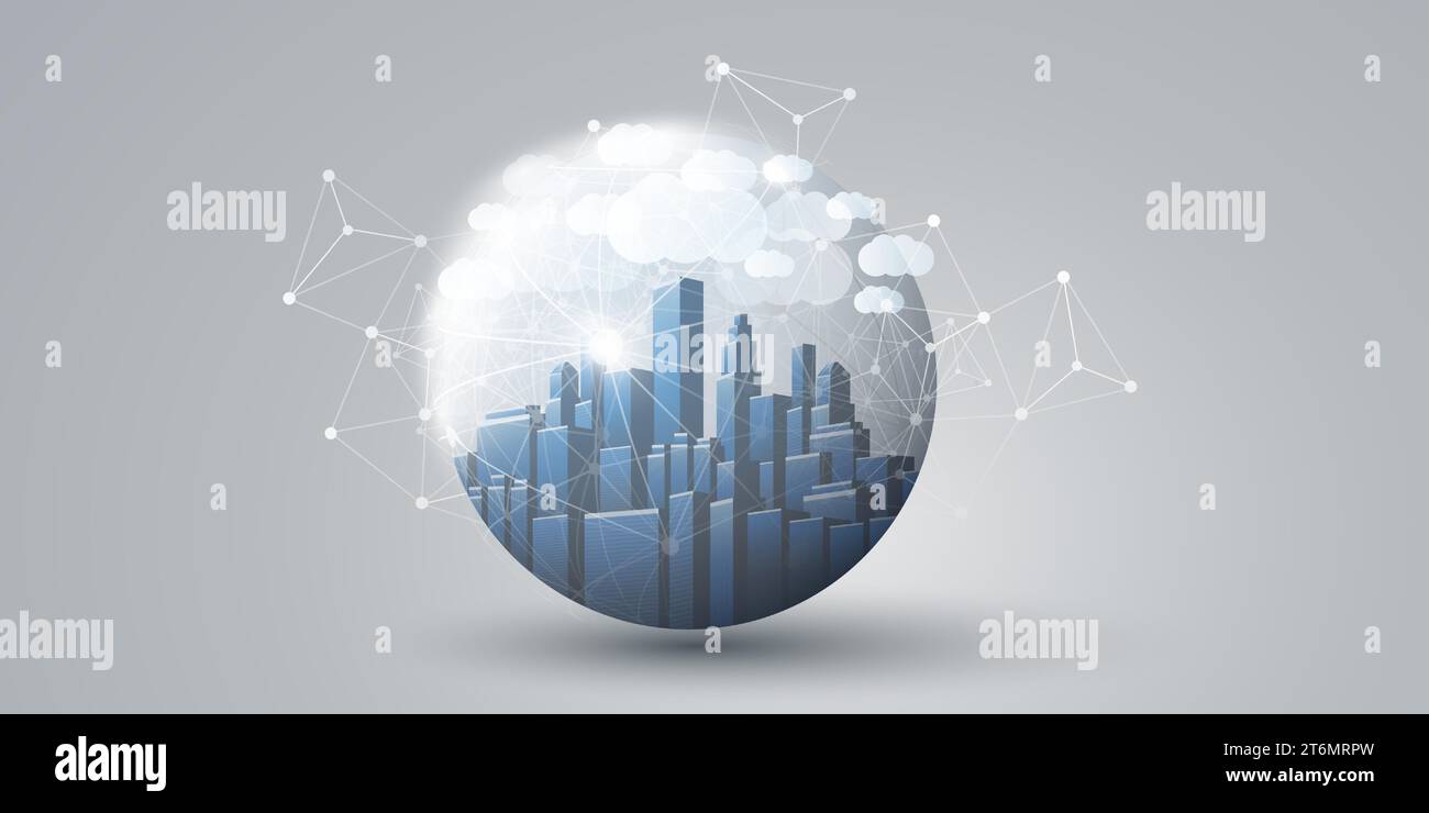 Blue, Grey and White Smart City, Cloud Computing Design Concept with ...