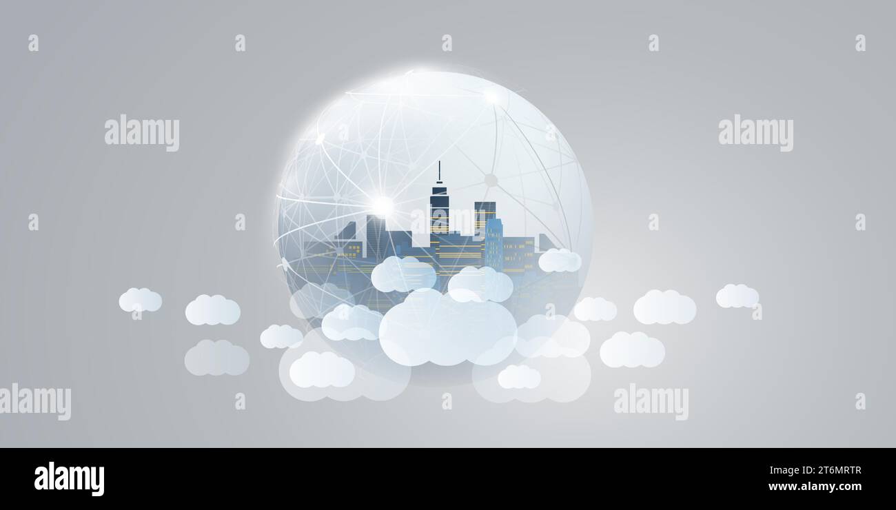 Blue, Grey and White Smart City, Cloud Computing Design Concept with ...