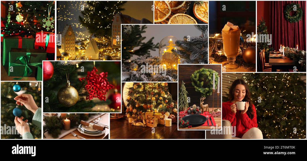 Christmas themed collage. Collection of festive photos, banner design ...