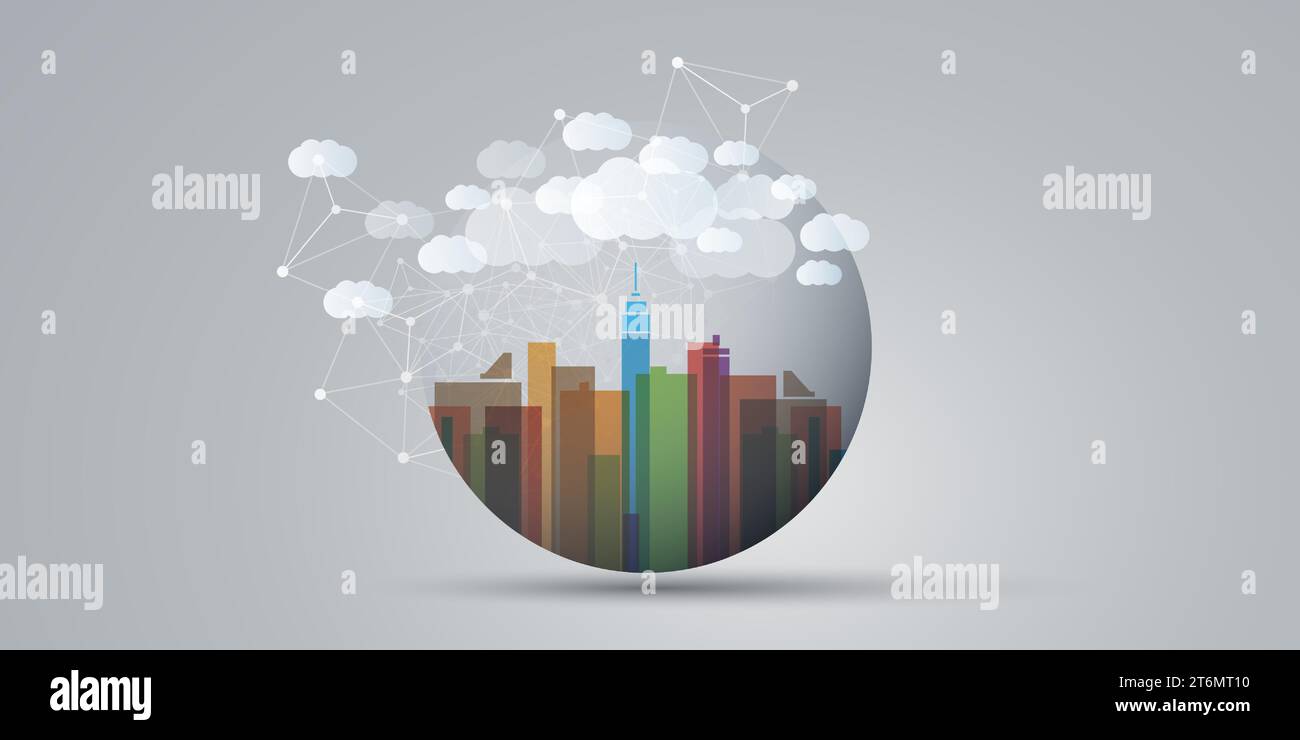 Colorful Smart City, Cloud Computing Design Concept with Transparent ...