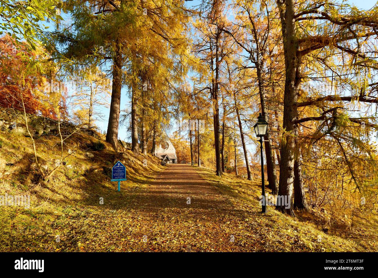 Balmoral Estates Crathie Scotland a blue sign and the road leading to ...