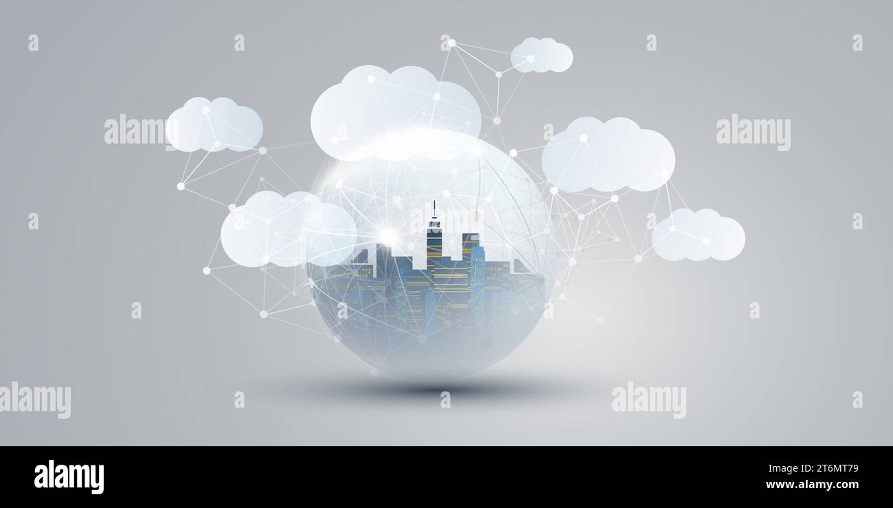 Blue, Grey and White Smart City, Cloud Computing Design Concept with ...