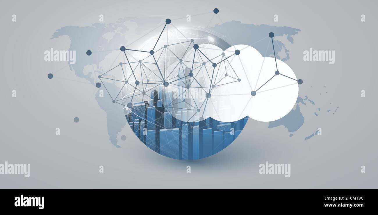 Smart City, Cloud Computing Design Concept with Transparent Globe and World Map - Digital ...