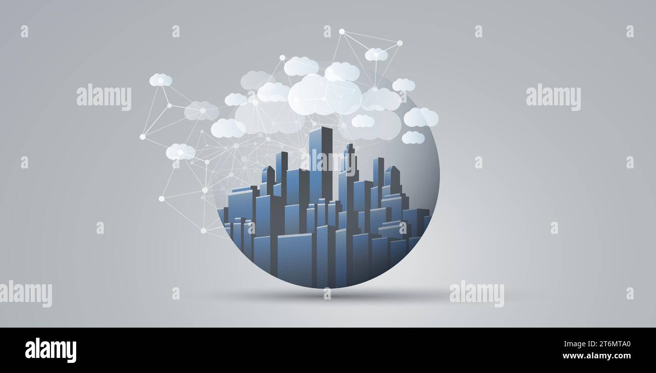 Blue, Grey and White Smart City, Cloud Computing Design Concept with ...