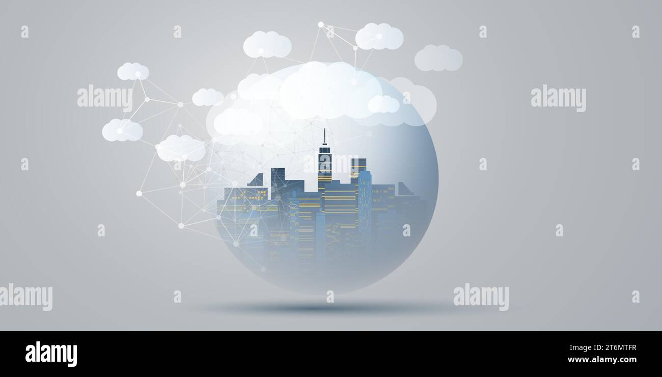 Blue, Grey and White Smart City, Cloud Computing Design Concept with ...