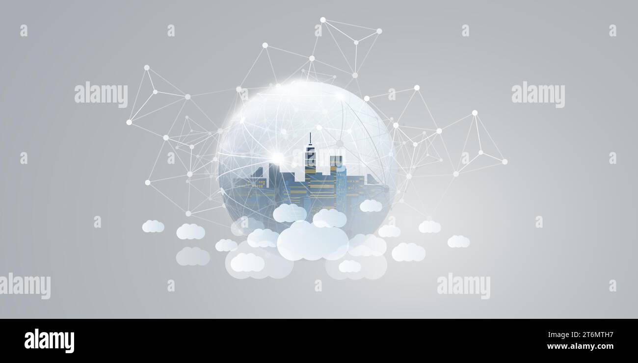Blue, Grey and White Smart City, Cloud Computing Design Concept with ...