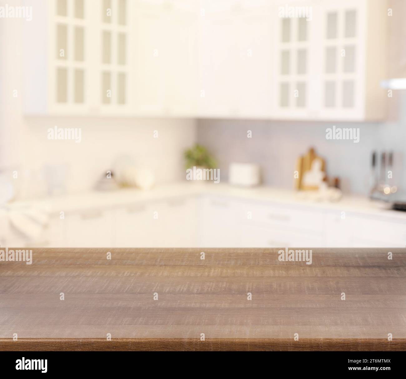 Empty wooden table in kitchen, space for design Stock Photo - Alamy