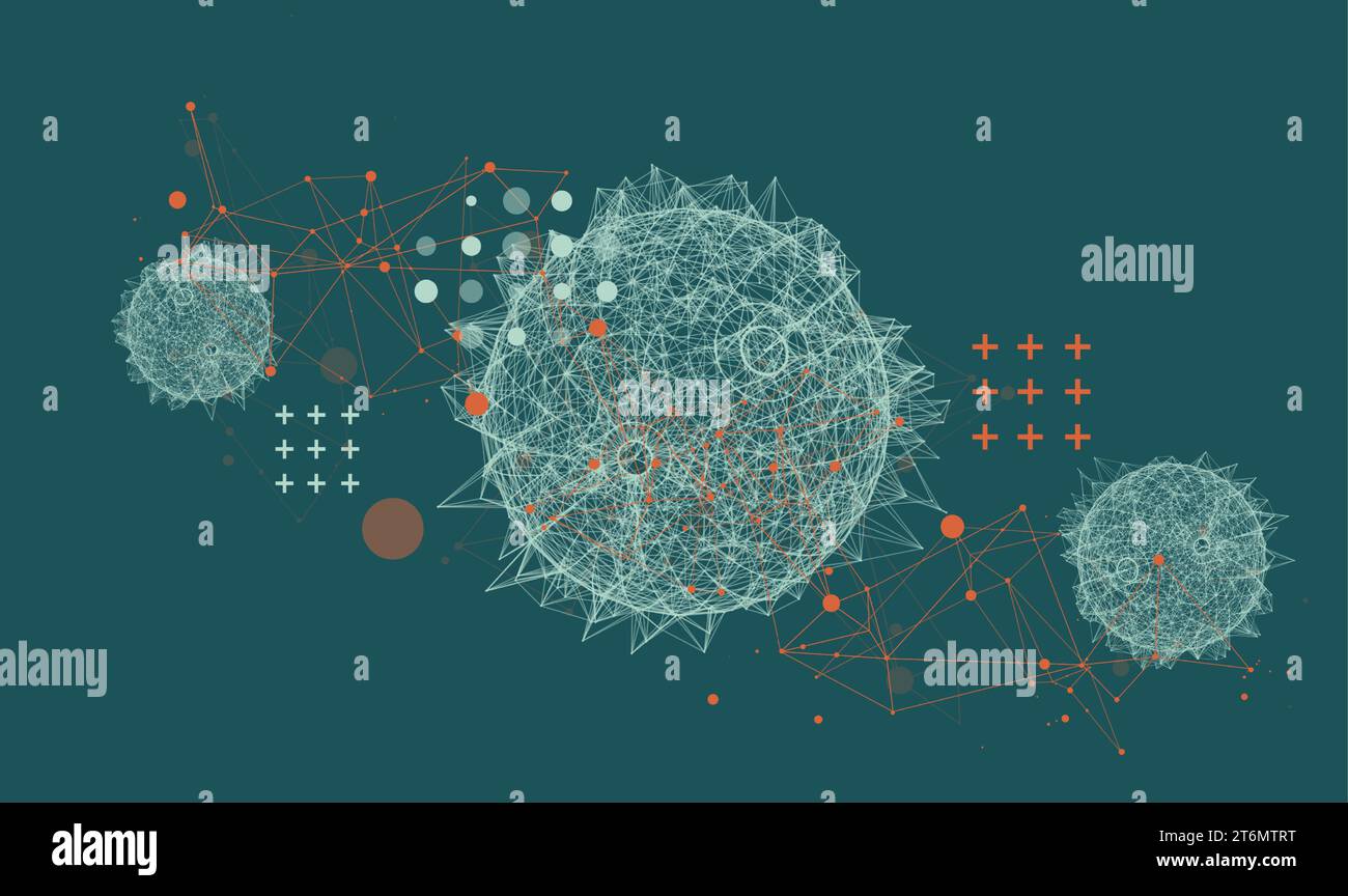 Abstract sphere background with plexus effect. 3D surface. Hand drawn ...