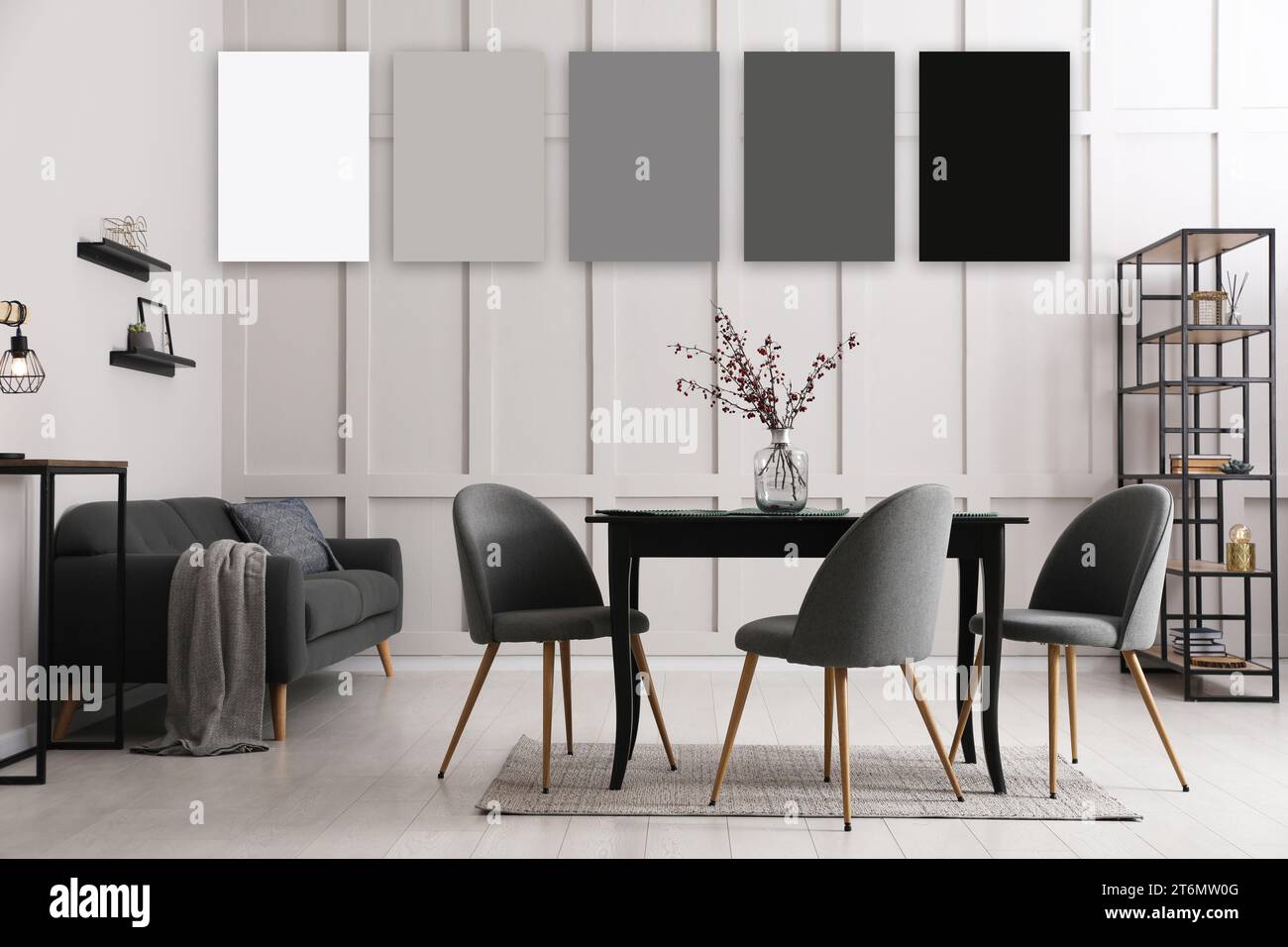 Spacious dining room with furniture. Color palette matching to this ...