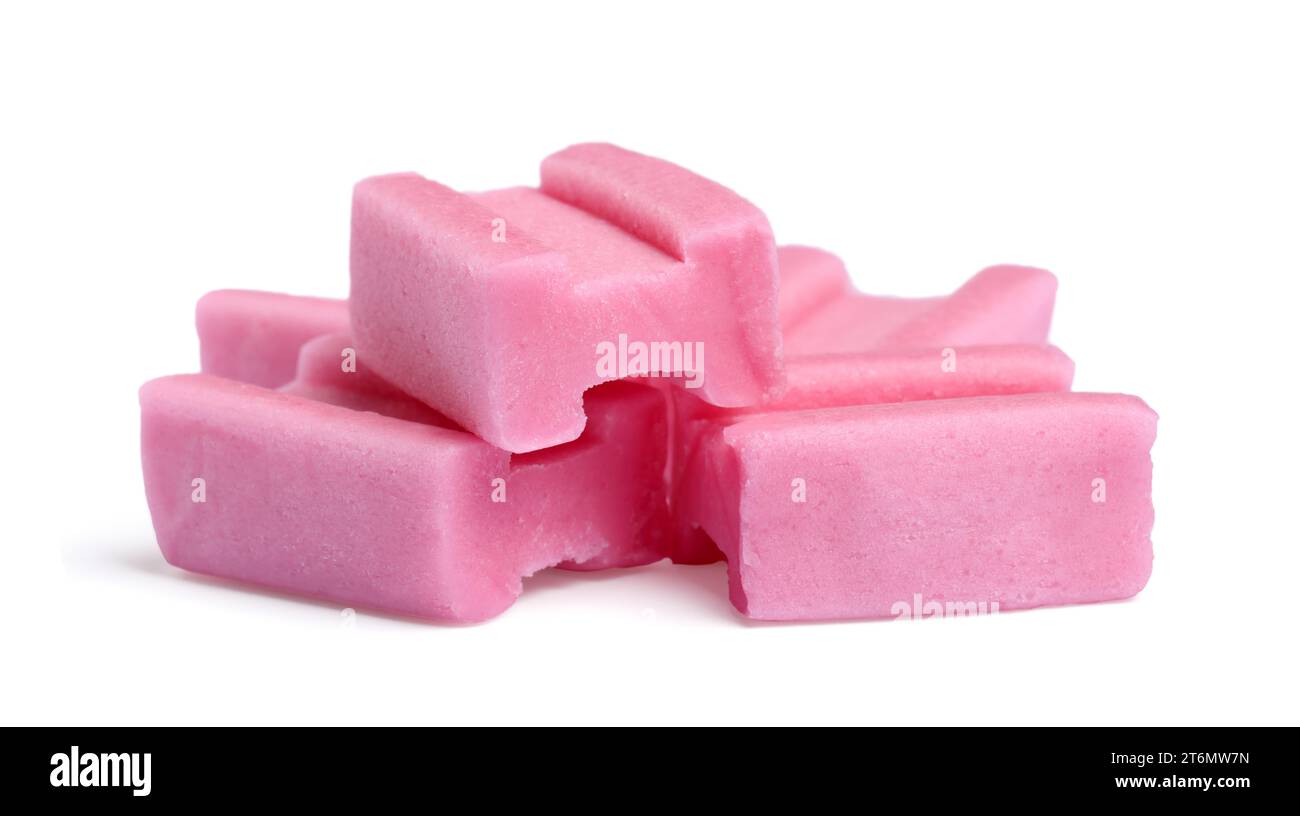 Tasty pink bubble gums isolated on white Stock Photo - Alamy