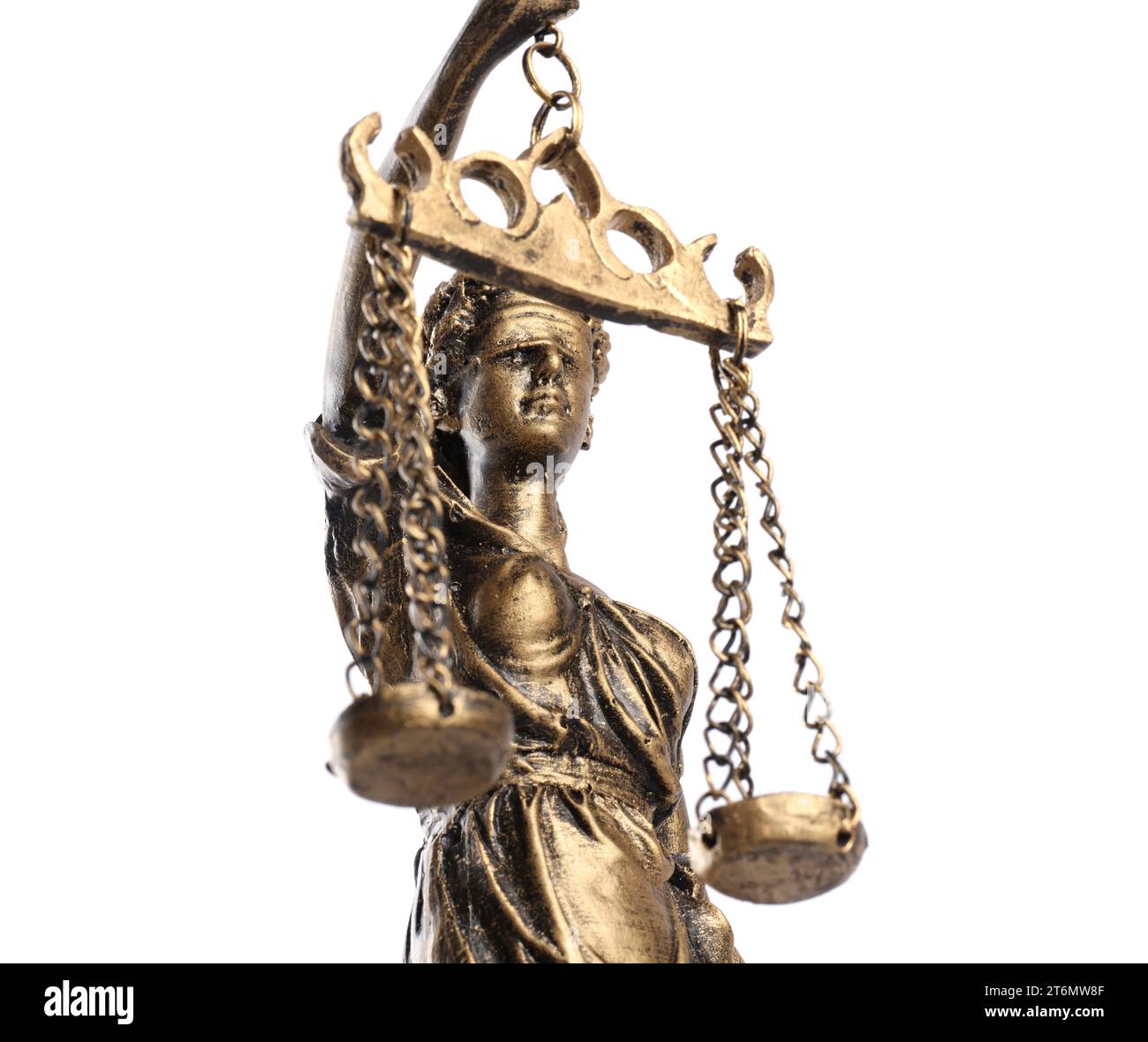 Statue of Lady Justice isolated on white, low angle view. Symbol of ...