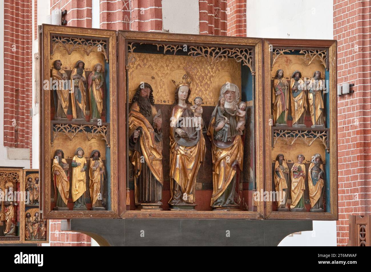 Medieval wooden triptych at St Mary on the Sand Church on Piasek Island at Old Town in Wrocław ...