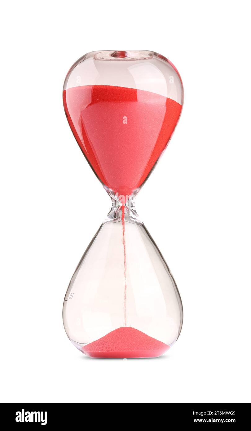 Hourglass with red flowing sand isolated on white Stock Photo - Alamy