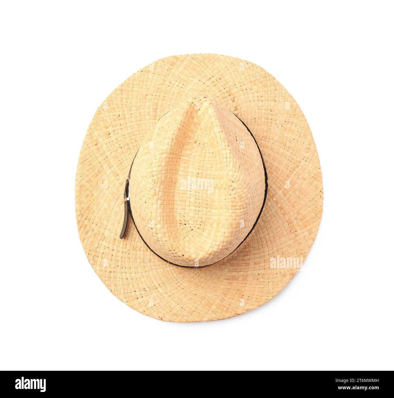 Stylish straw hat isolated on white, top view Stock Photo - Alamy