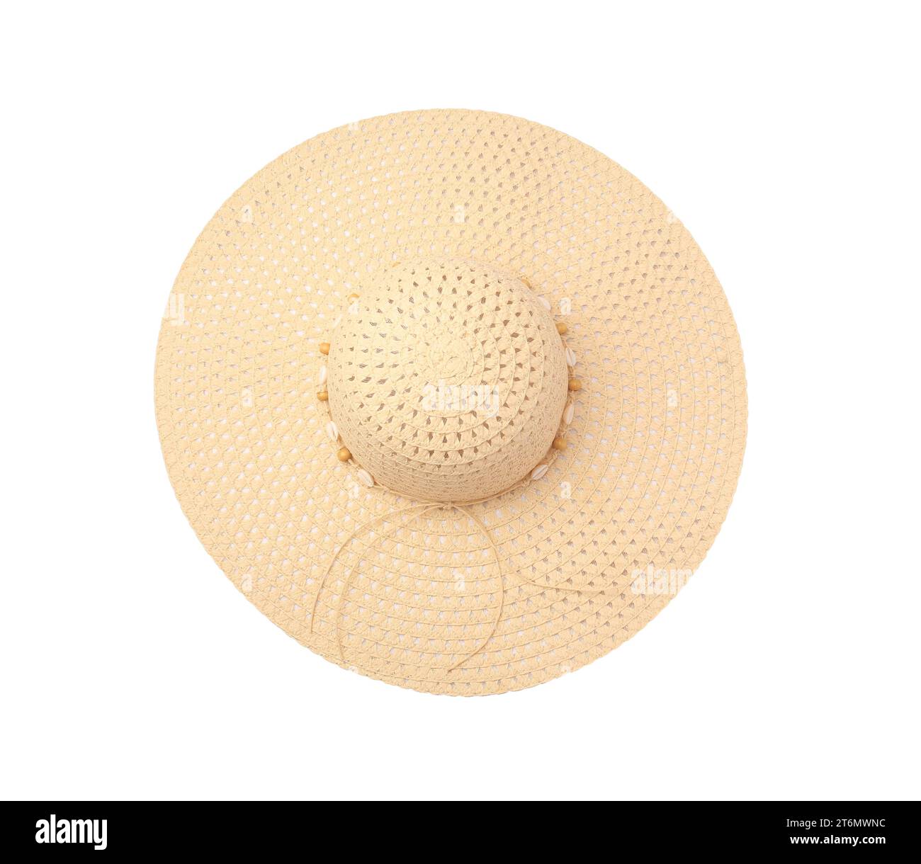 Stylish straw hat isolated on white, top view Stock Photo - Alamy