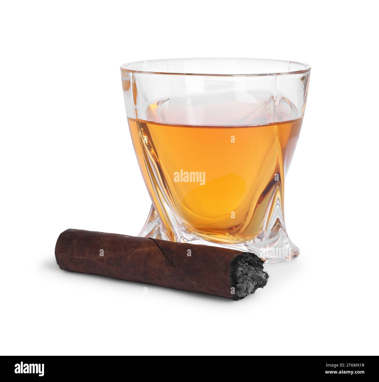 Glass of whiskey and burnt cigar isolated on white Stock Photo - Alamy
