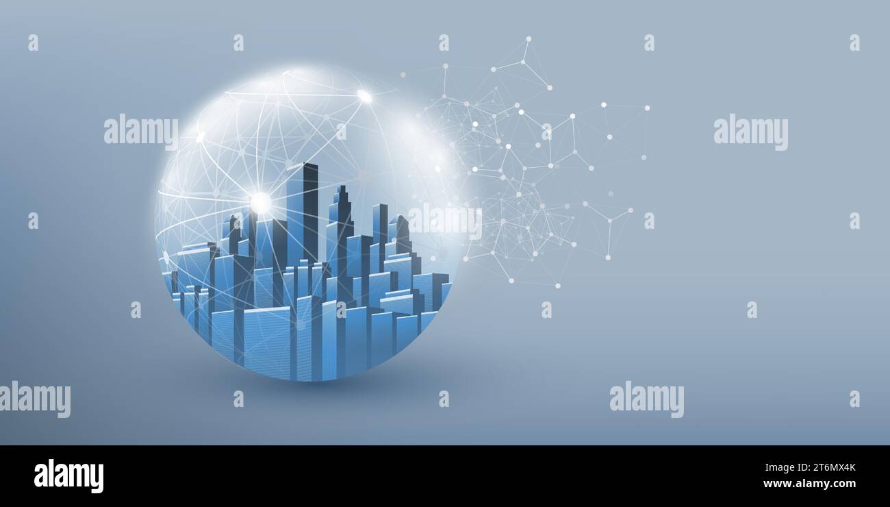 Futuristic Blue Smart City, IoT and Cloud Computing Design Concept with ...
