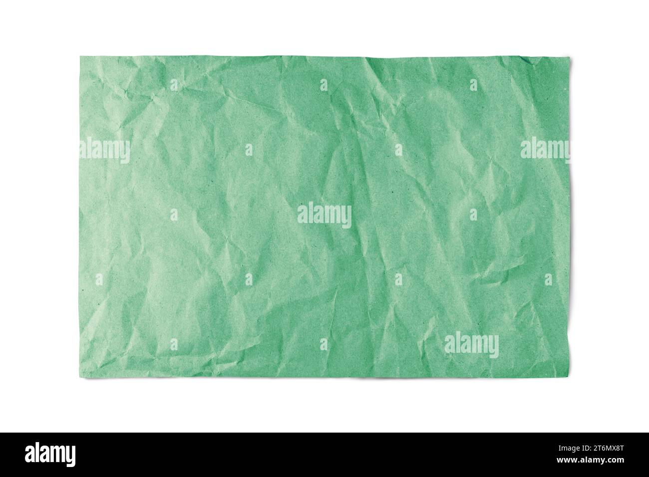 Green crumpled rectangle sheet of paper with smooth edge isolated on ...