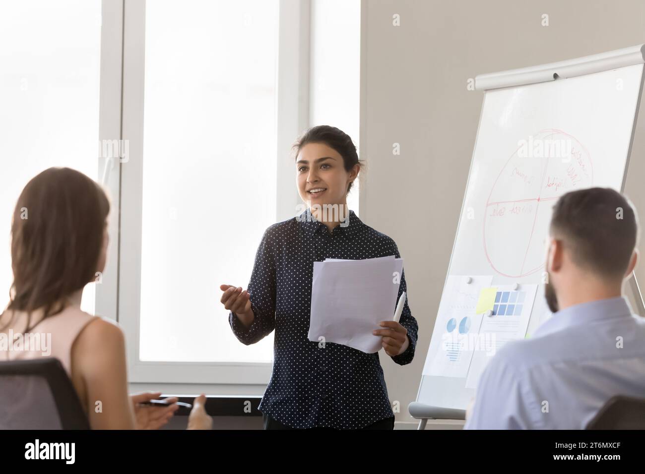 Happy motivated Indian corporate teacher woman training interns Stock ...