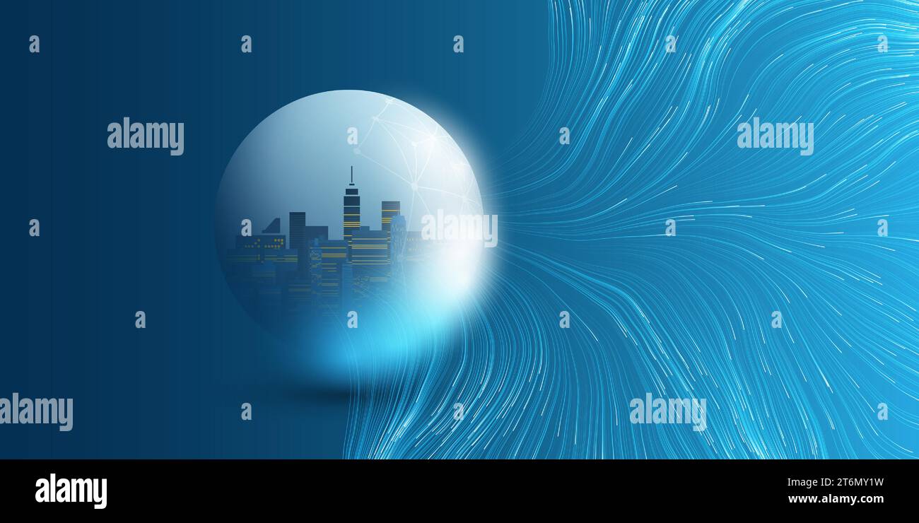 Futuristic Smart City, IoT and Cloud Computing Design Concept with Lines - Digital Network ...