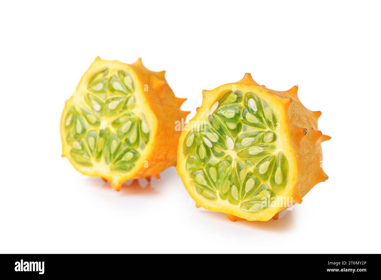 Kiwano fruit, green horned melon isolated on white background. Organic ...