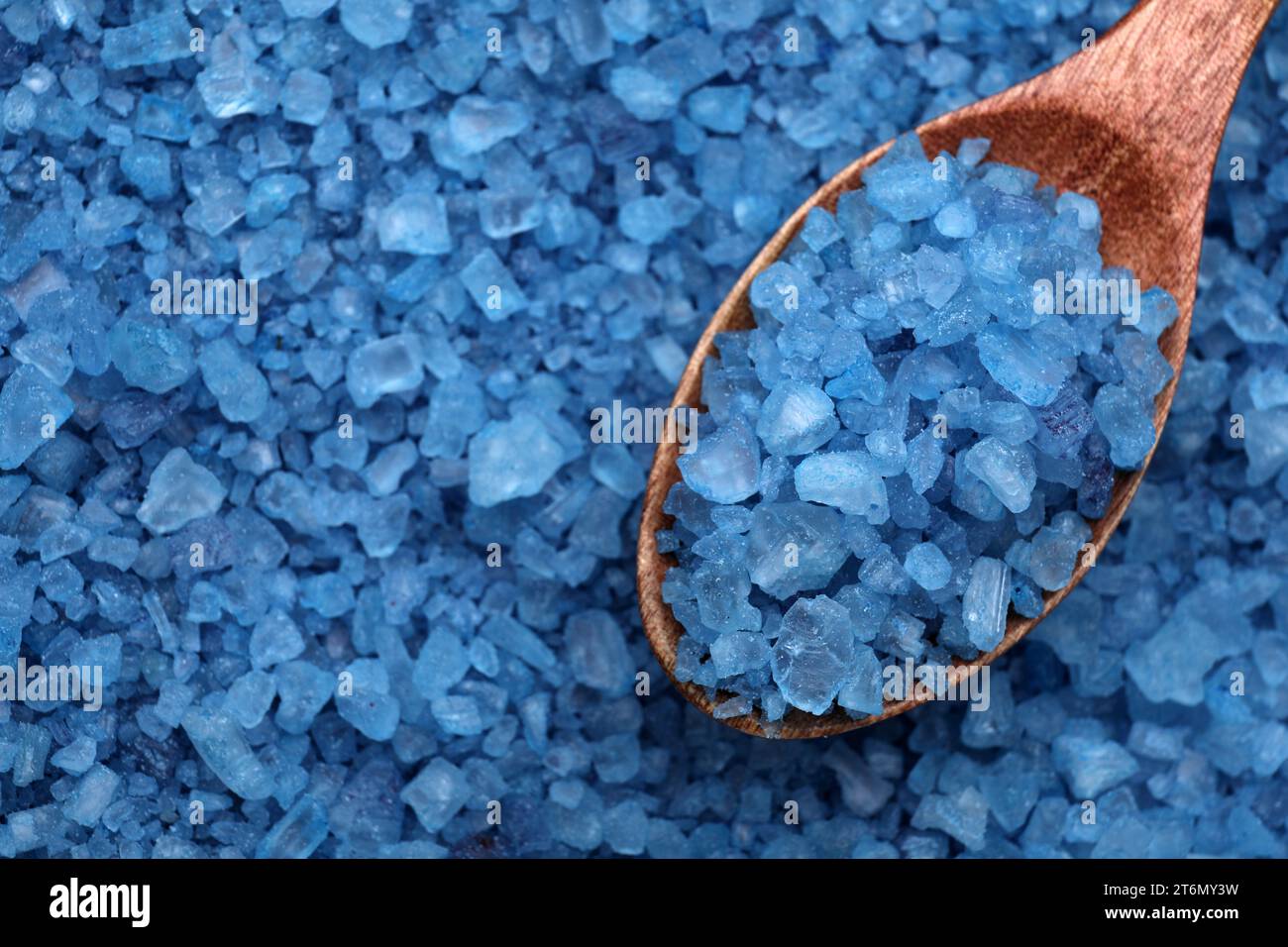Spoon with blue sea salt, top view. Space for text Stock Photo - Alamy