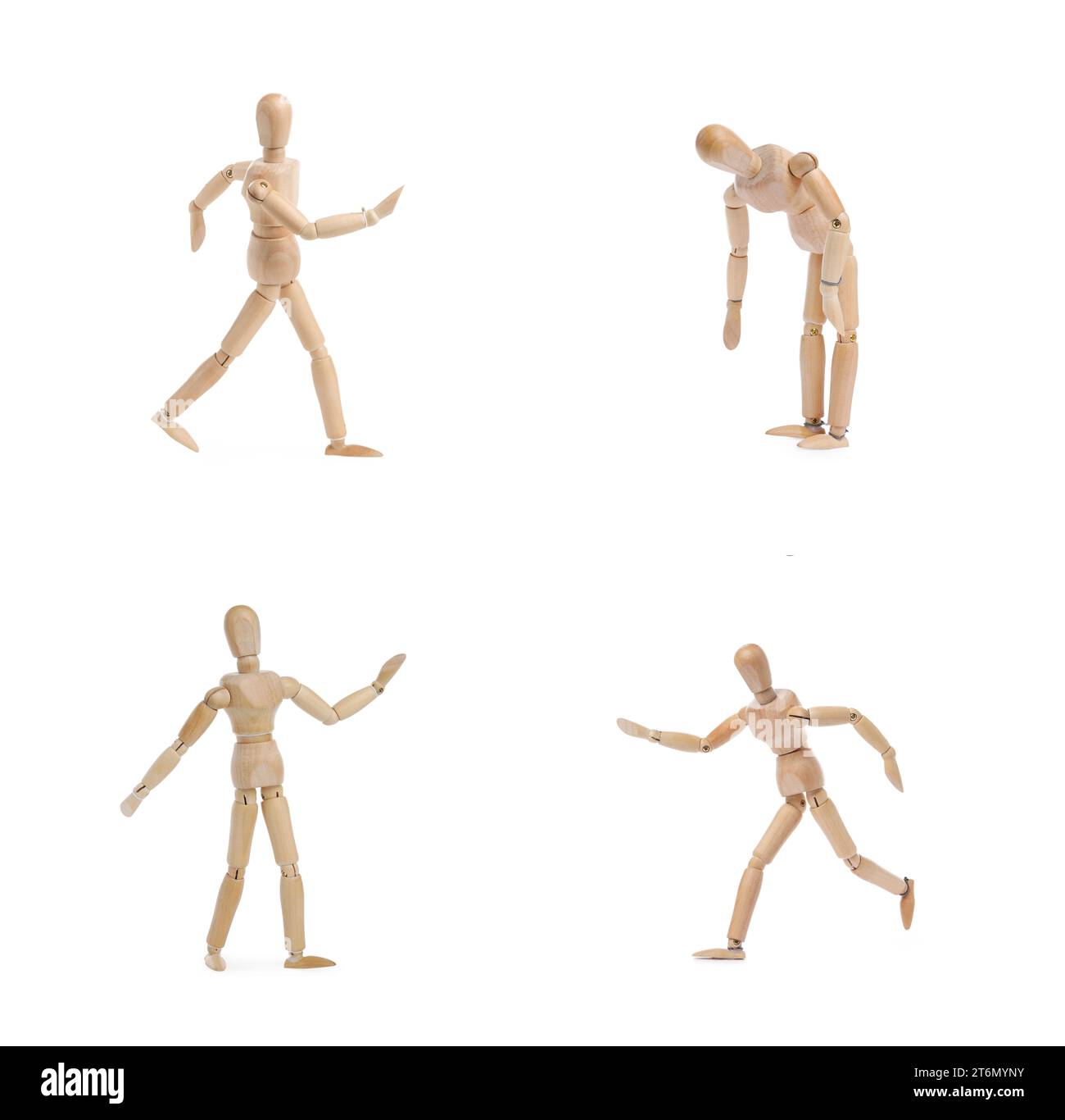 Wooden puppet on white background, collection of different poses Stock ...