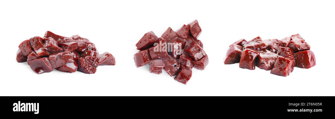 Pieces of raw beef liver isolated on white, set Stock Photo - Alamy