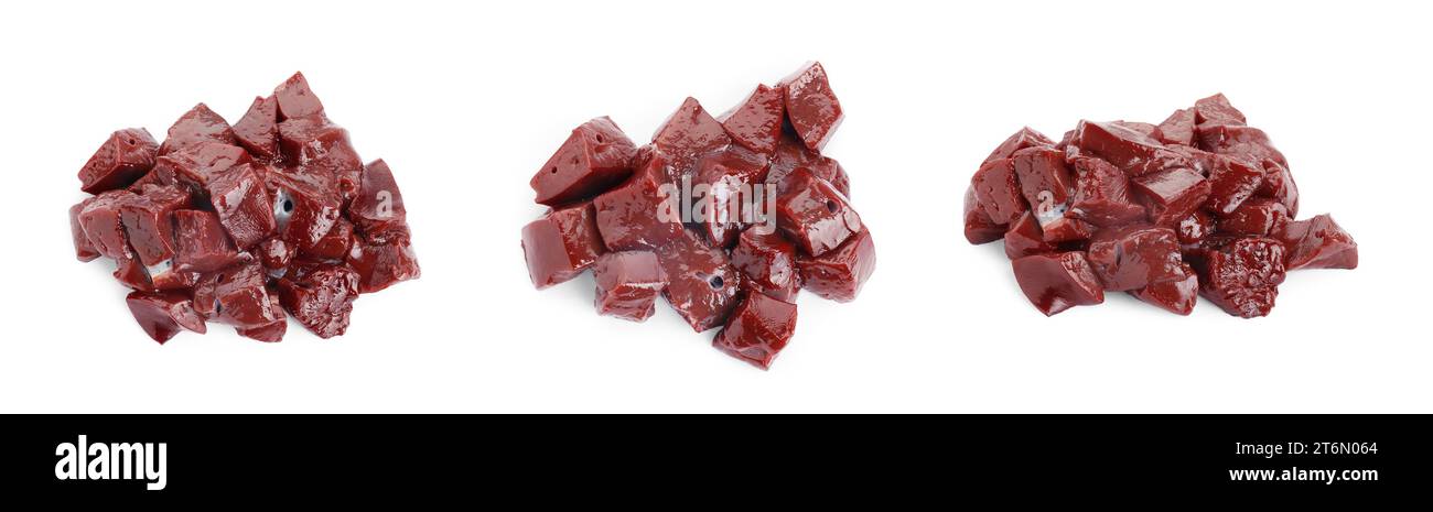 Pieces of raw beef liver isolated on white, set Stock Photo - Alamy