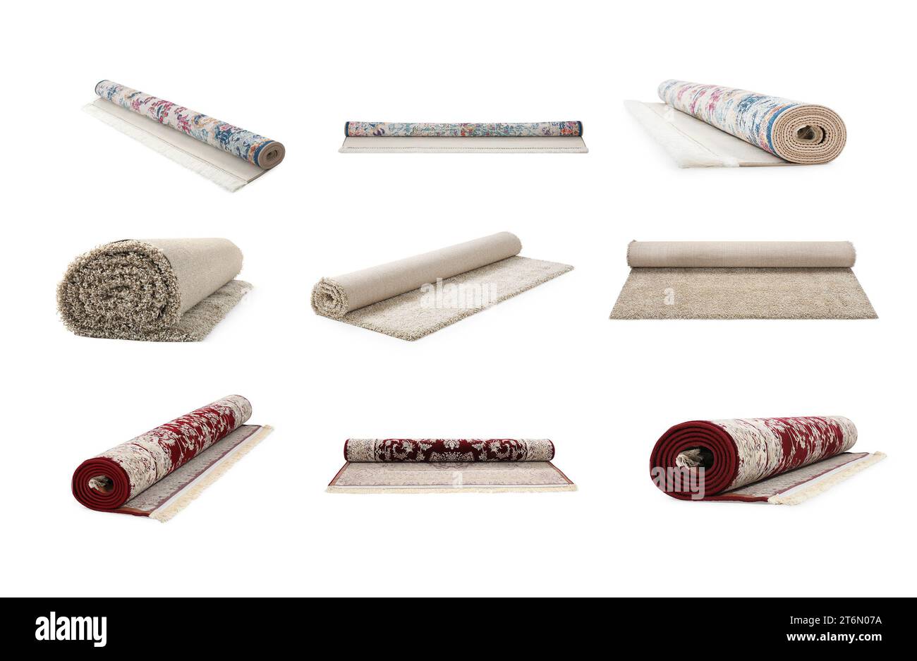 Many different rolled carpets isolated on white, set Stock Photo - Alamy