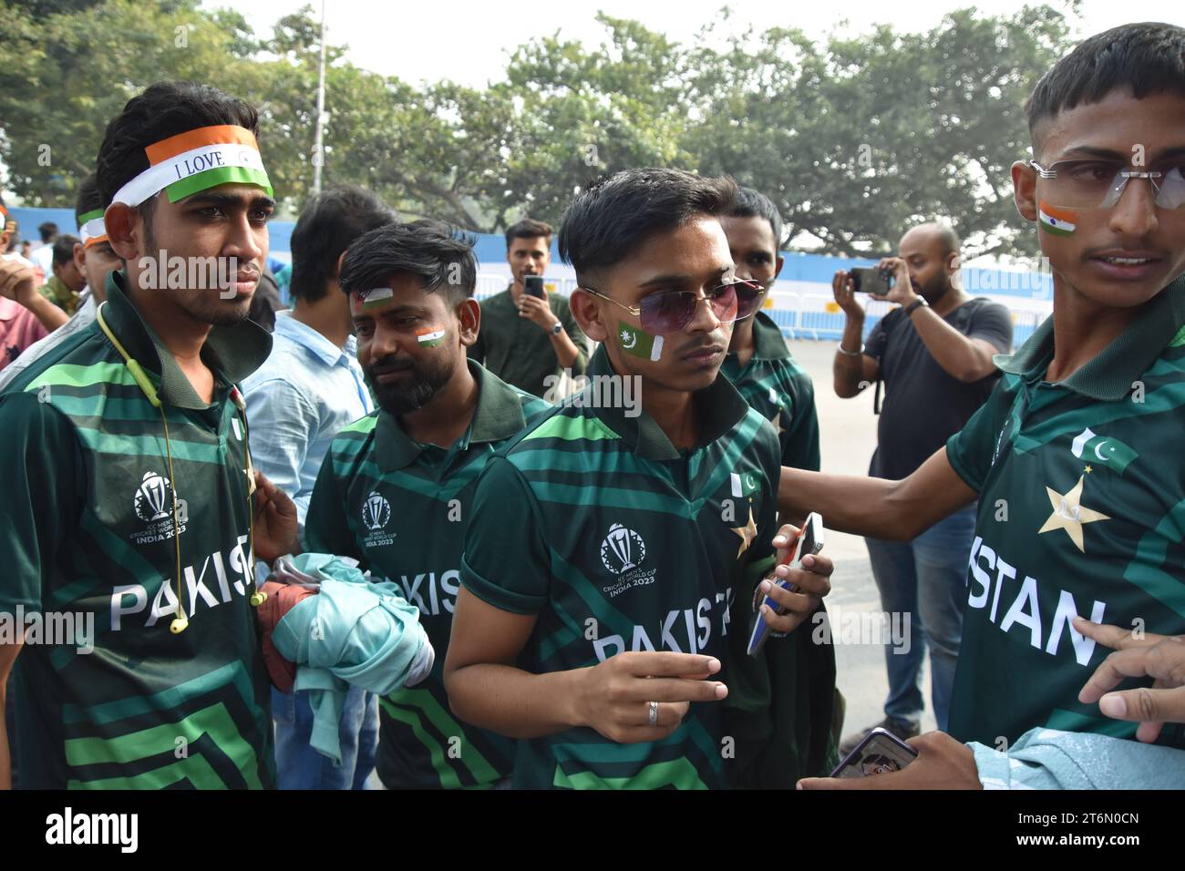Cheerful spectators entering into the Eden Gardens stadium in Kolkata ...