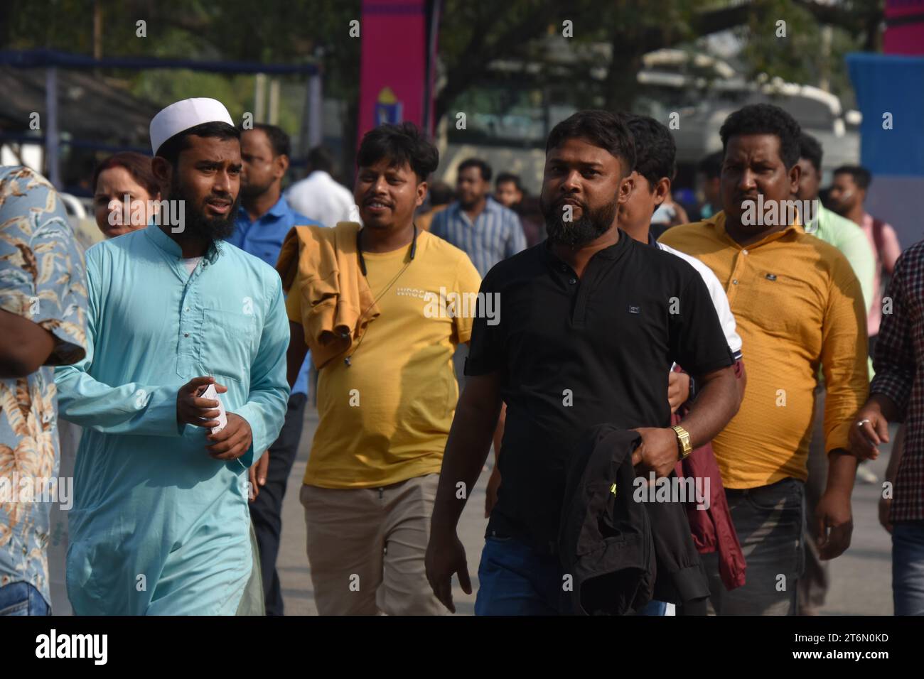Cheerful spectators entering into the Eden Gardens stadium in Kolkata ...