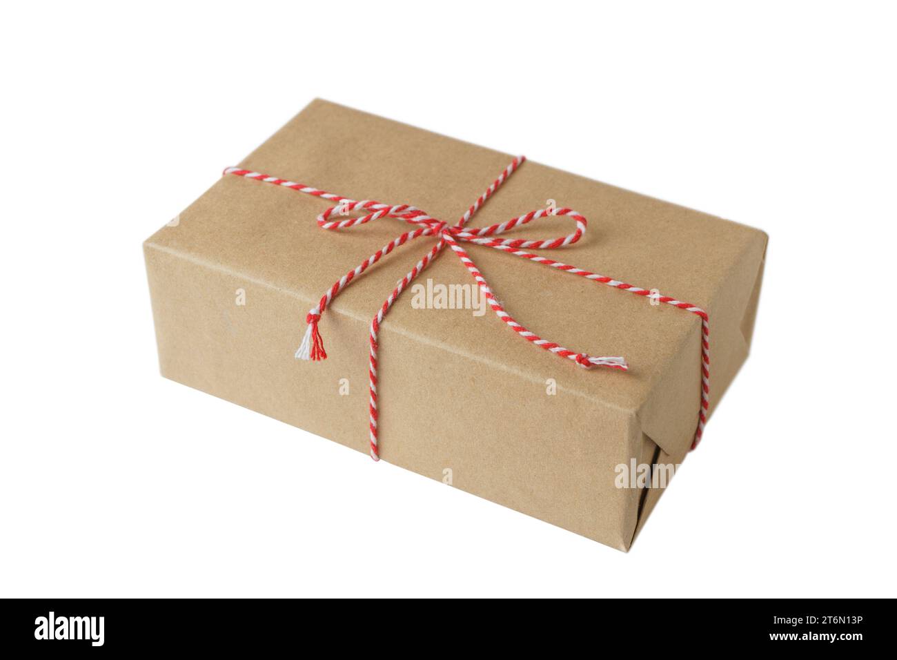 Christmas and New Year gift box wrapped in brown craft kraft paper with ...