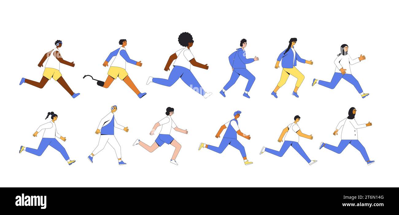 Running people set isolated on white background. Differen runners ...